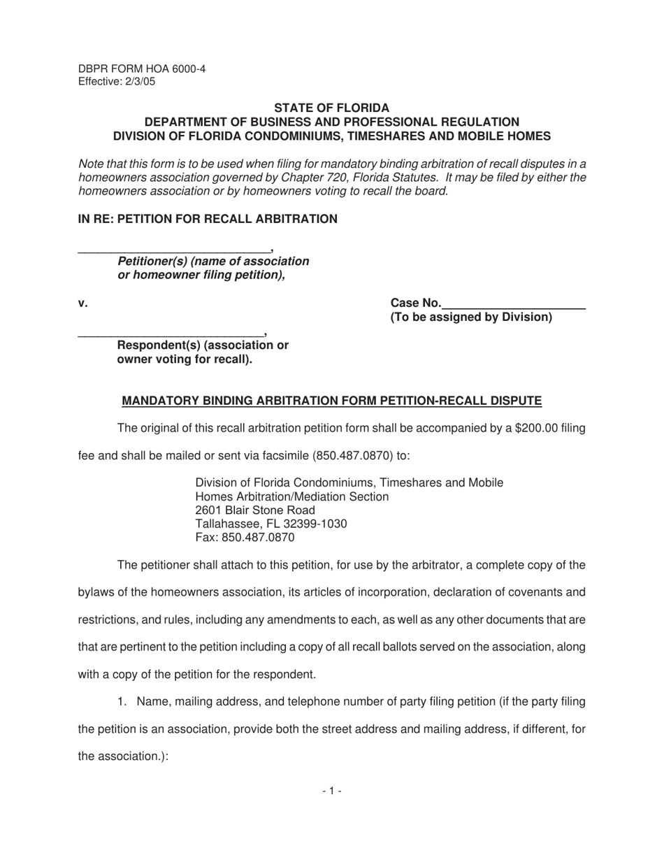 DBPR Form HOA6000-4 - Fill Out, Sign Online and Download Printable PDF ...