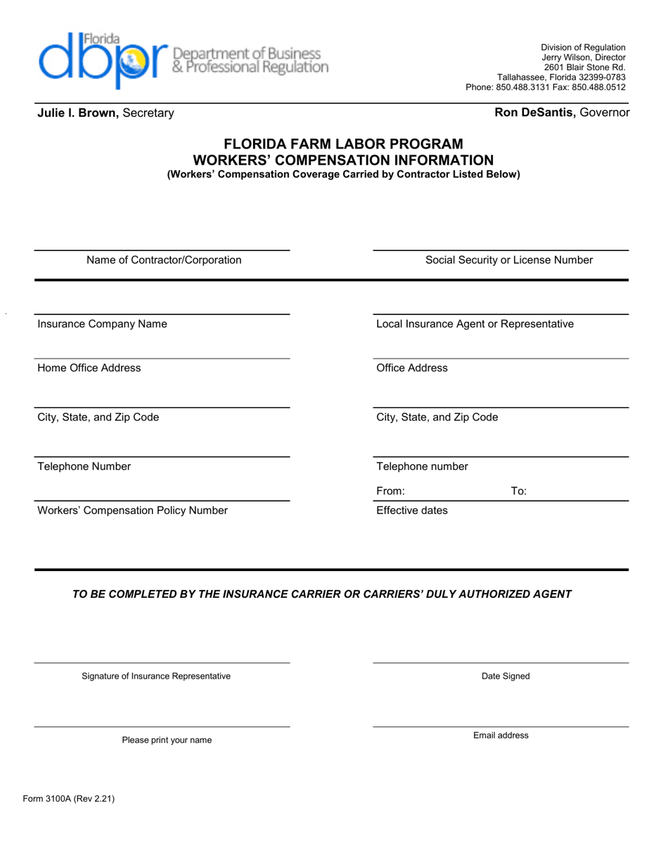 Form 3100A - Fill Out, Sign Online and Download Fillable PDF, Florida ...