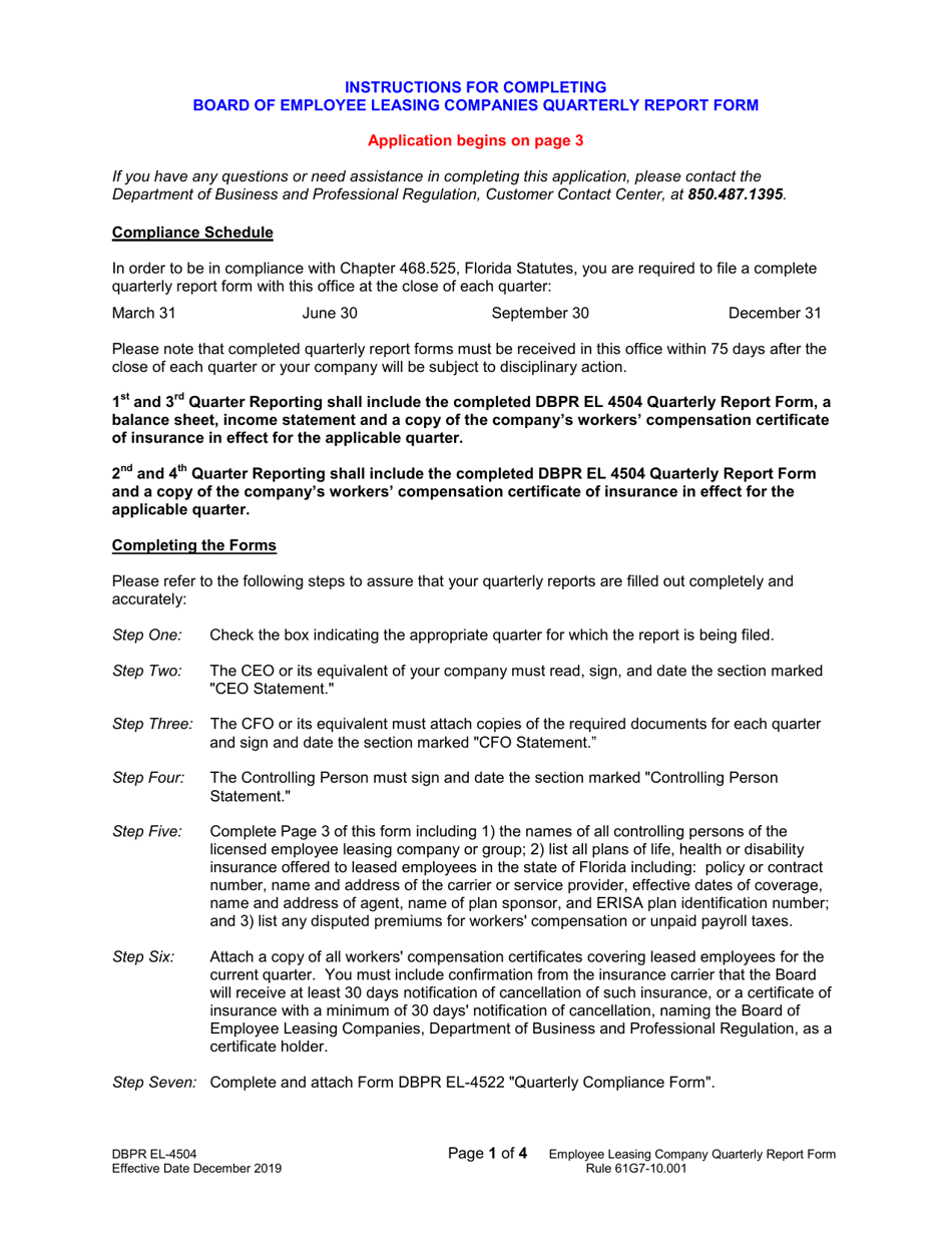 DBPR Form EL-4504 - Fill Out, Sign Online and Download Printable PDF ...