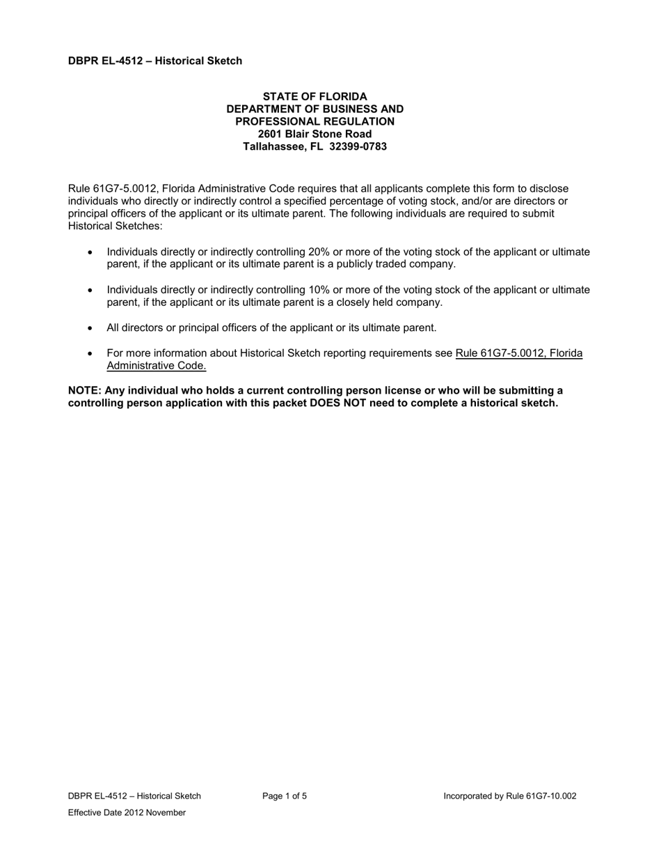 DBPR Form EL-4512 - Fill Out, Sign Online and Download Printable PDF ...