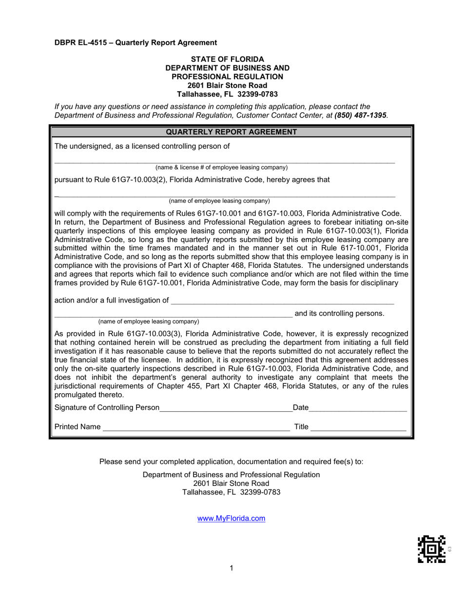 DBPR Form EL-4515 - Fill Out, Sign Online and Download Printable PDF ...
