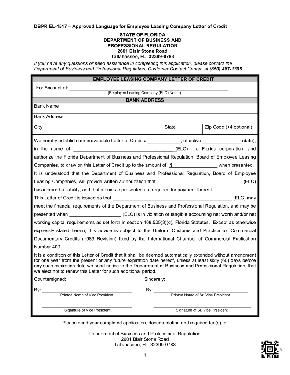 DBPR Form EL-4517 - Fill Out, Sign Online and Download Printable PDF ...