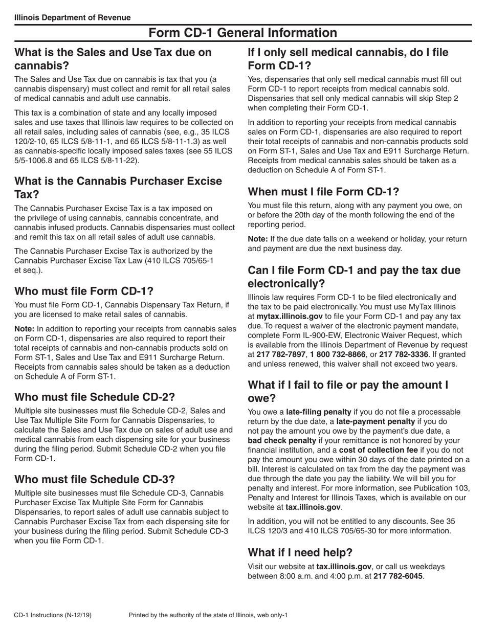 Download Instructions for Form CD-1 Cannabis Dispensary Tax Return PDF ...