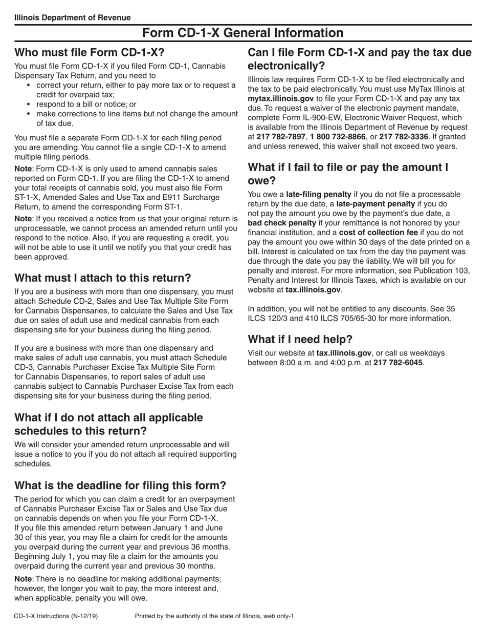 Download Instructions for Form CD-1-X Amended Cannabis Dispensary Tax ...