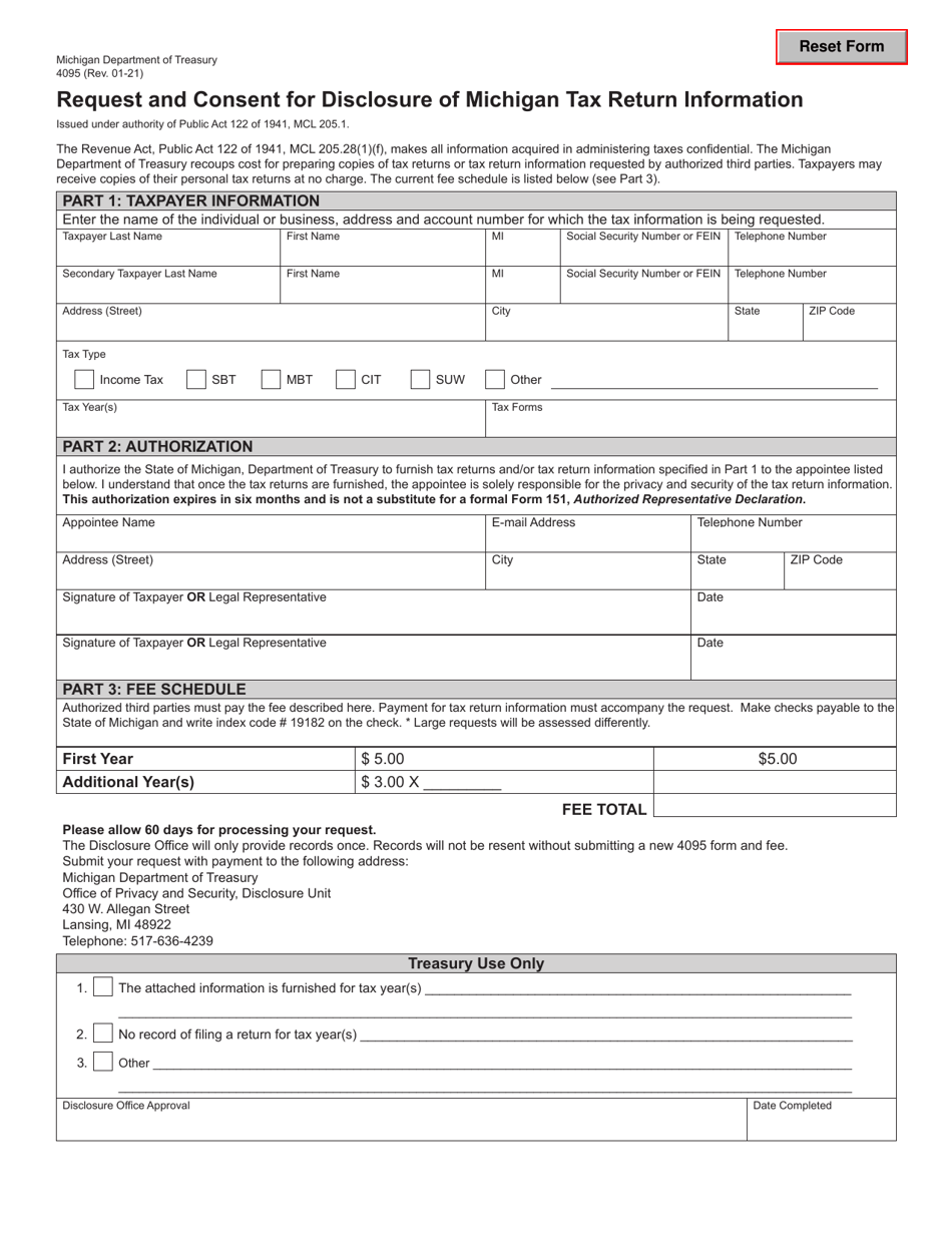 Form 4095 - Fill Out, Sign Online and Download Fillable PDF, Michigan ...
