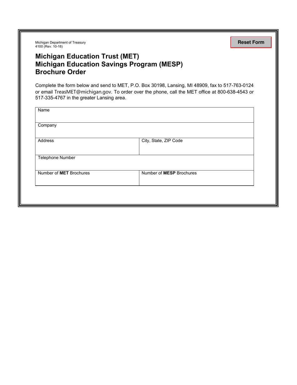 Form 4100 - Fill Out, Sign Online and Download Fillable PDF, Michigan ...