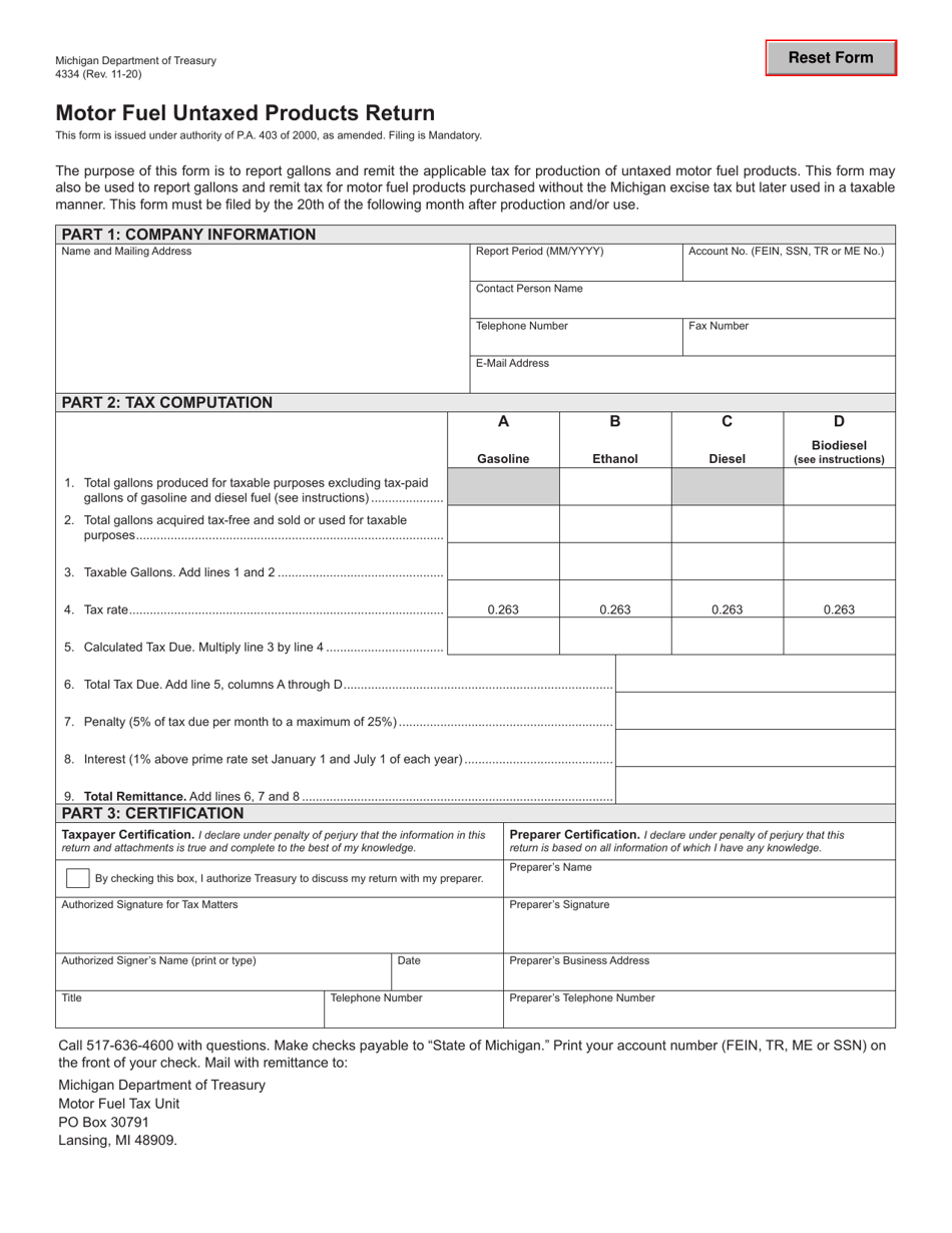 Form 4334 - Fill Out, Sign Online and Download Fillable PDF, Michigan ...