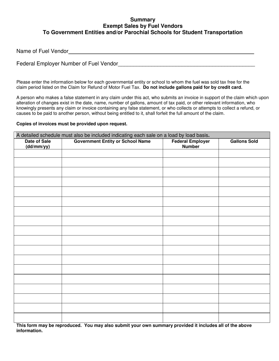 Michigan Summary of Exempt Sales by Fuel Vendors to Government Entities ... Michigan Summary of Exempt Sales by Fuel Vendors to Government Entities ...