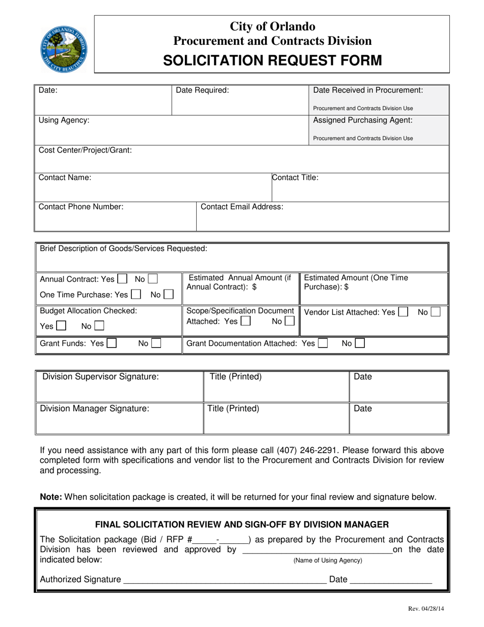 City of Orlando, Florida Solicitation Request Form - Fill Out, Sign ...