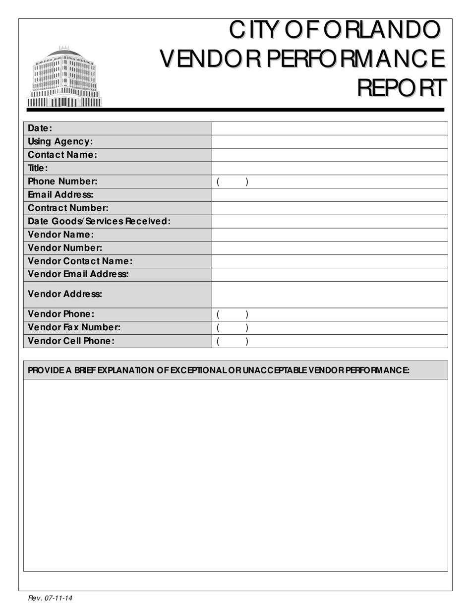 City of Orlando, Florida Vendor Performance Report - Fill Out, Sign ...