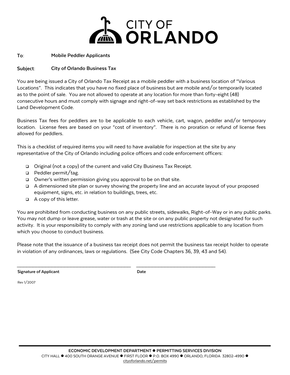 City of Orlando, Florida Mobile Peddler Checklist - Fill Out, Sign ...