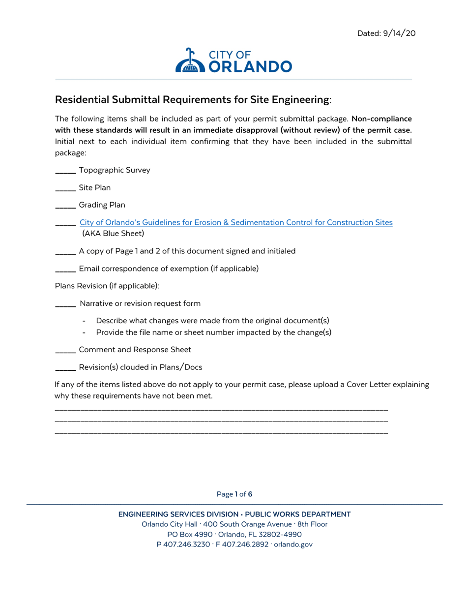 City of Orlando, Florida Residential Submittal Requirements for Site ...