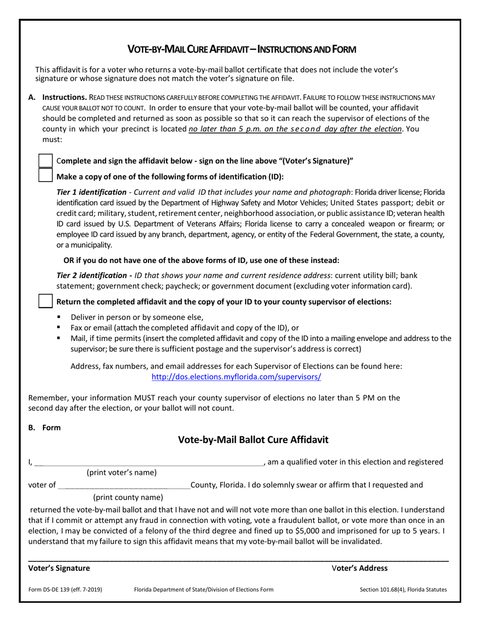 Form DS-DE139 - Fill Out, Sign Online and Download Fillable PDF, Florida | Templateroller
