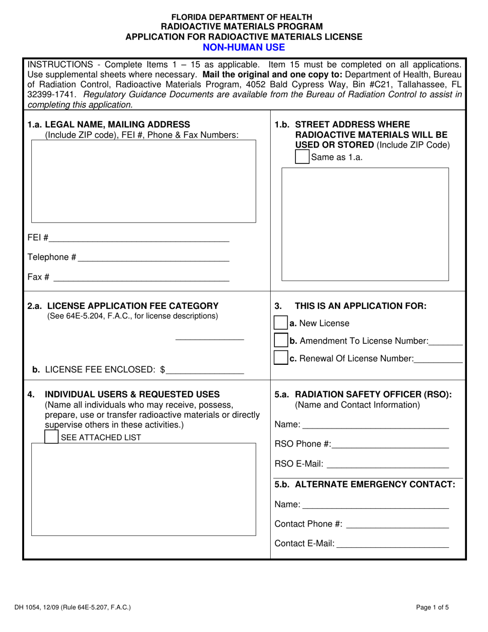 Form DH1054 - Fill Out, Sign Online and Download Fillable PDF, Florida ...