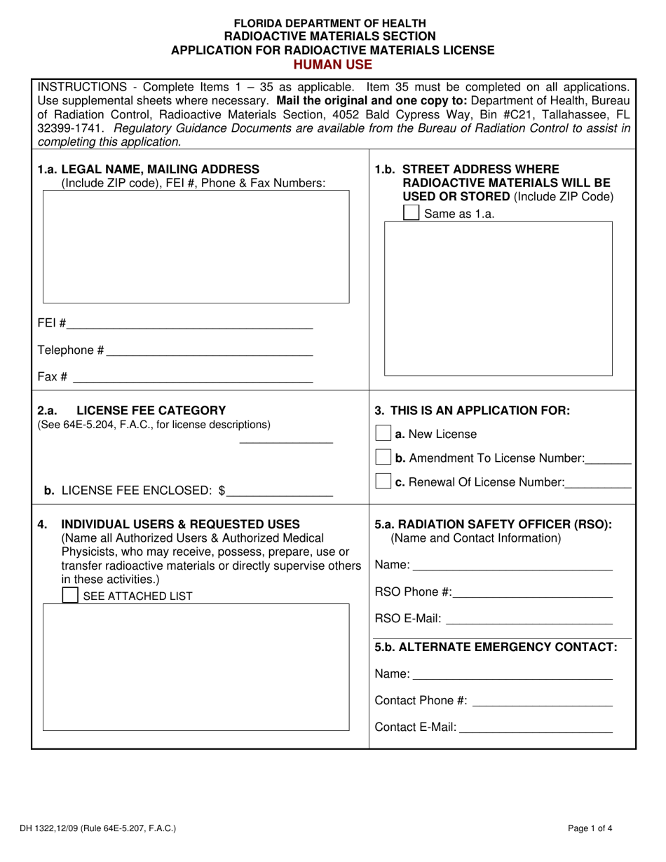 Form DH1322 - Fill Out, Sign Online and Download Fillable PDF, Florida ...
