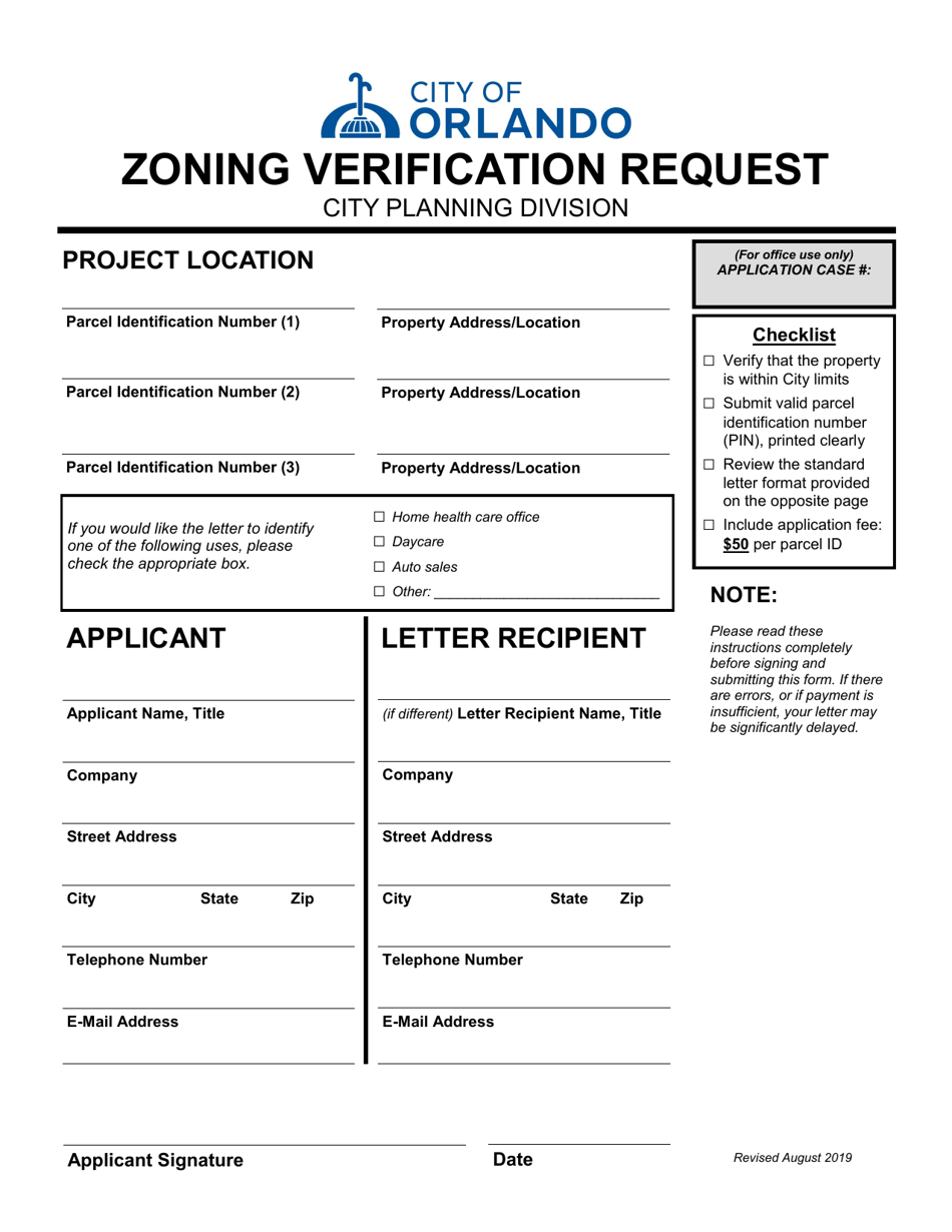 City of Orlando, Florida Zoning Verification Request - Fill Out, Sign ...