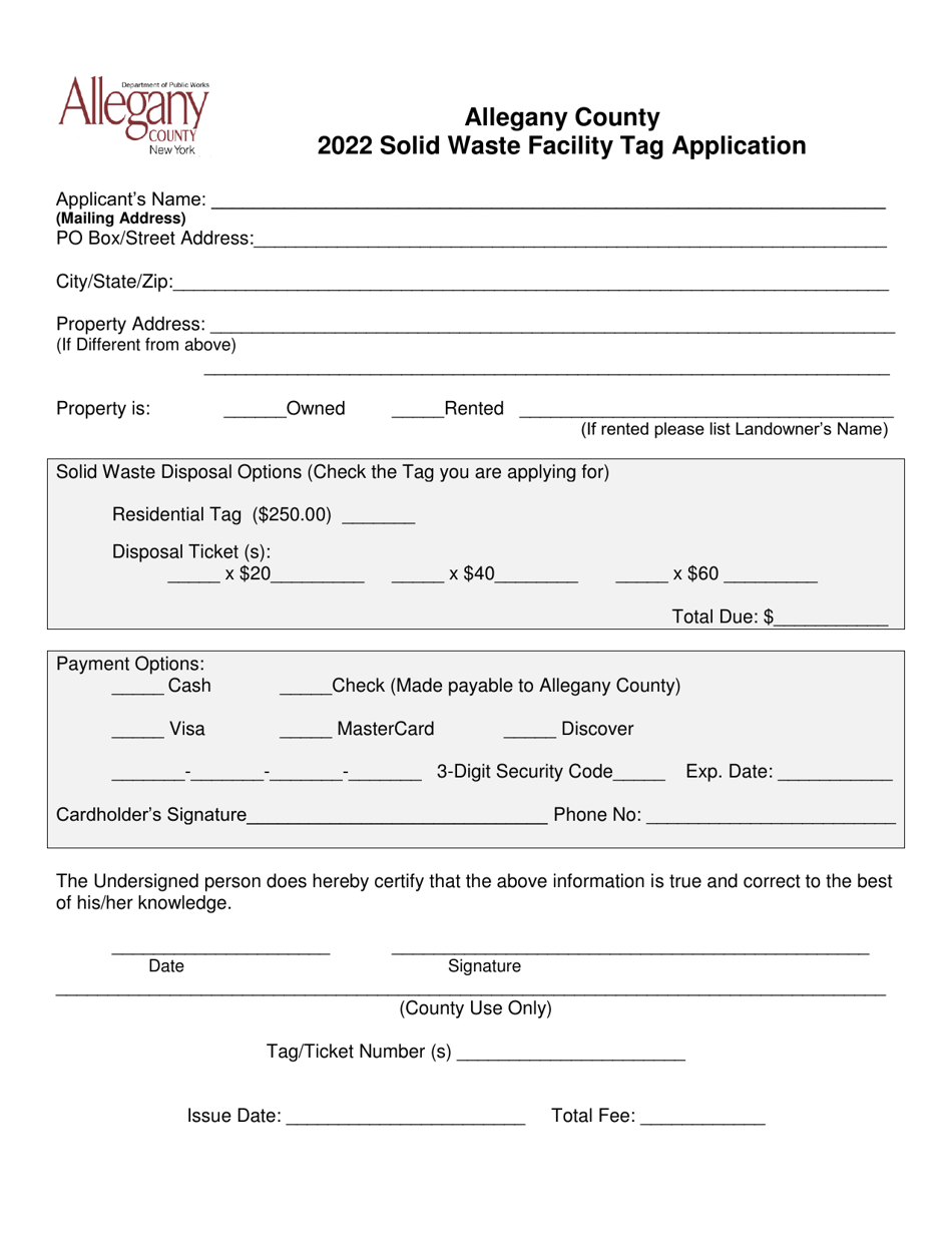 2022 Allegany County, New York Solid Waste Facility Tag Application ...
