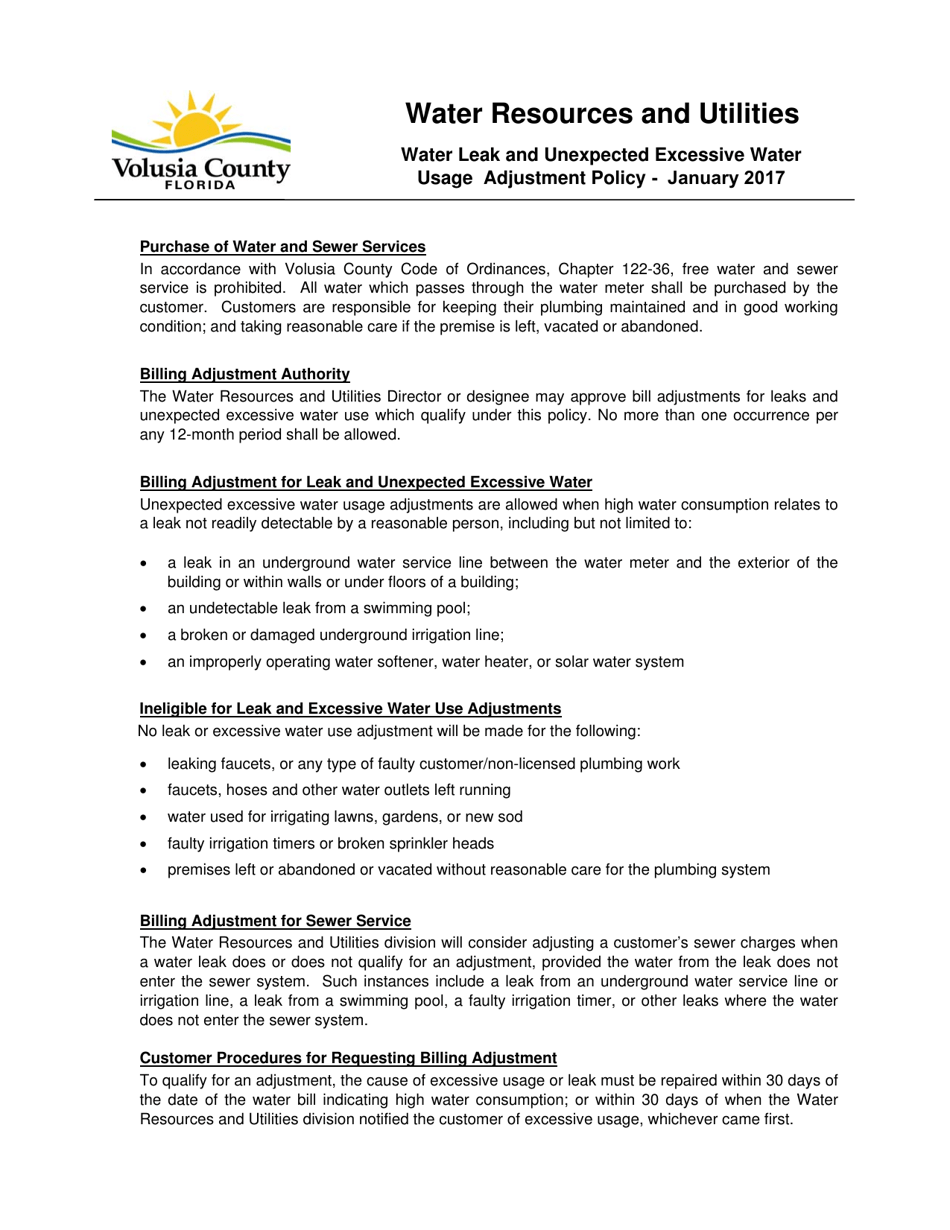 County of Volusia, Florida Utilities Adjustment Request Application ...