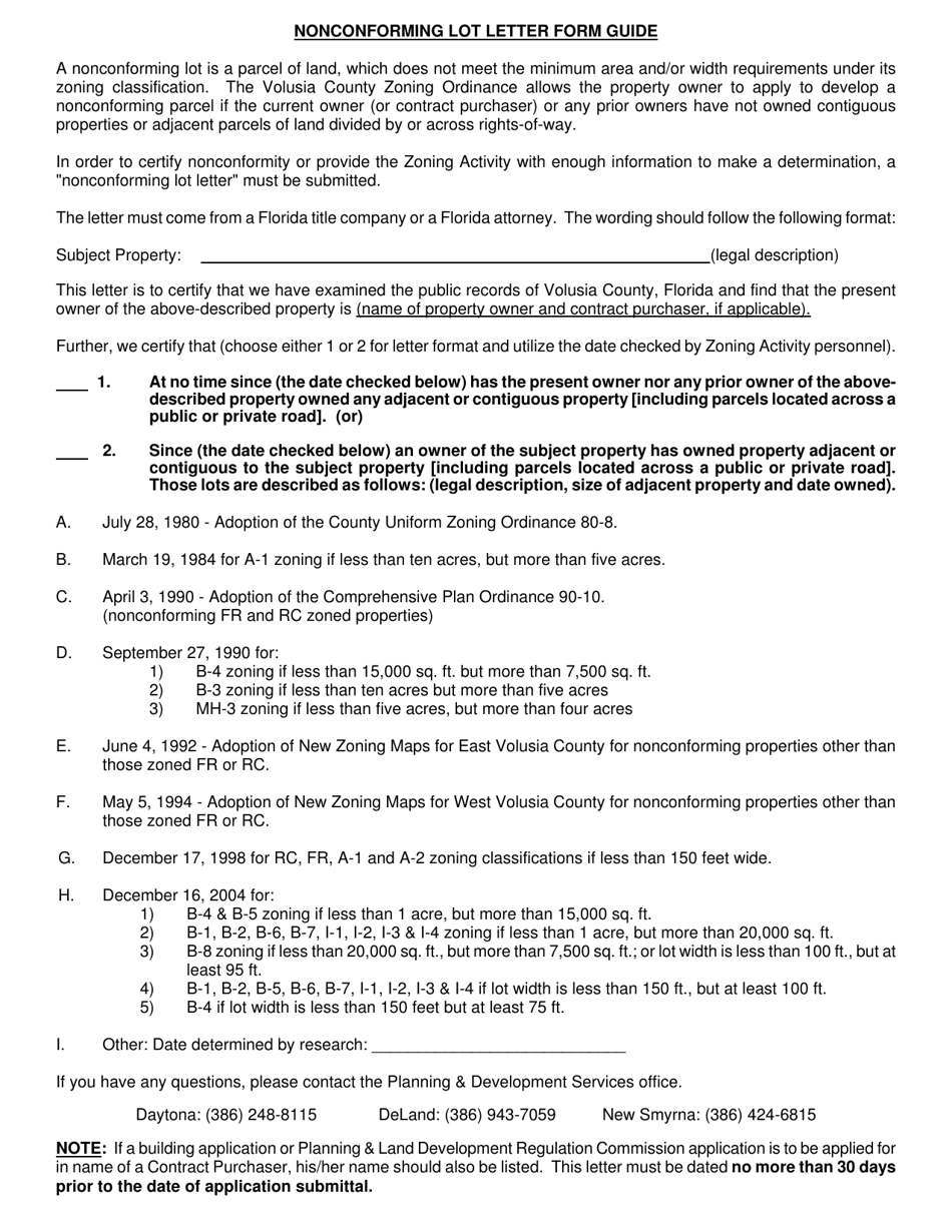Volusia County, Florida Nonconforming Lot Letter Form Guide - Fill Out ...