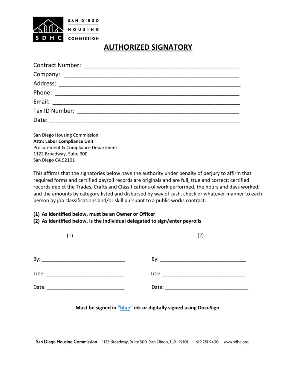 City of San Diego, California Authorized Signatory - Fill Out, Sign ...