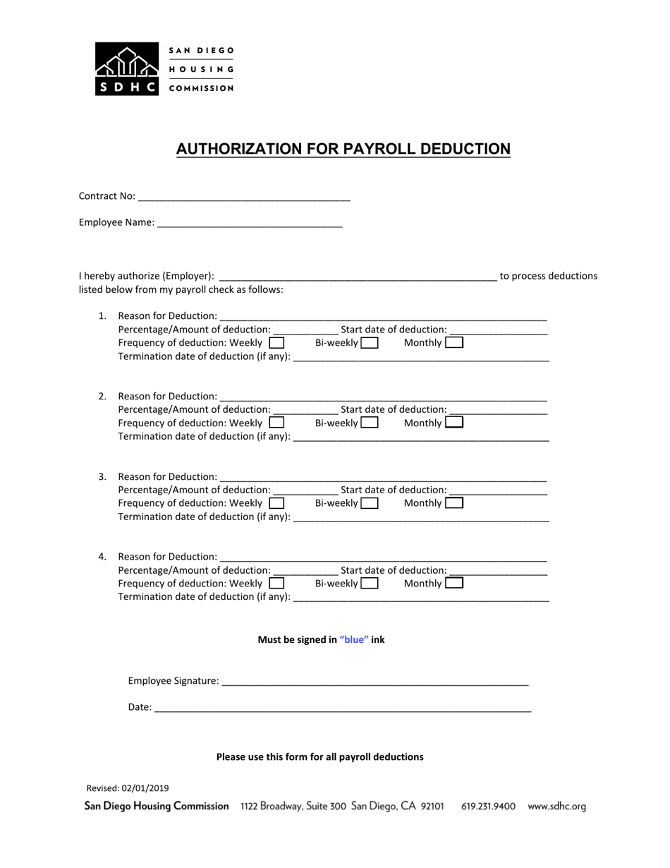 City of San Diego, California Authorization for Payroll Deduction ...