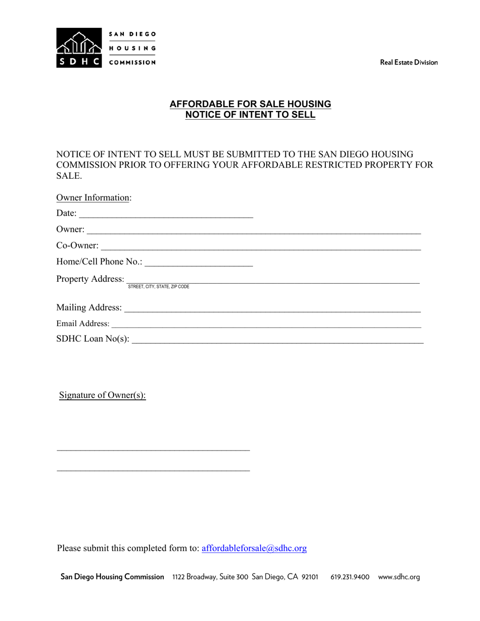City of San Diego, California Affordable for Sale Housing Notice of ...