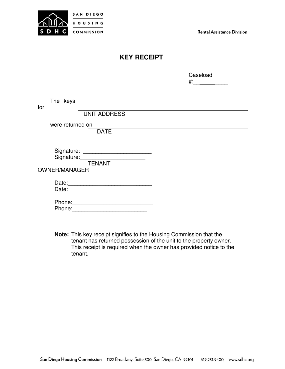 City of San Diego, California Key Receipt - Fill Out, Sign Online and ...