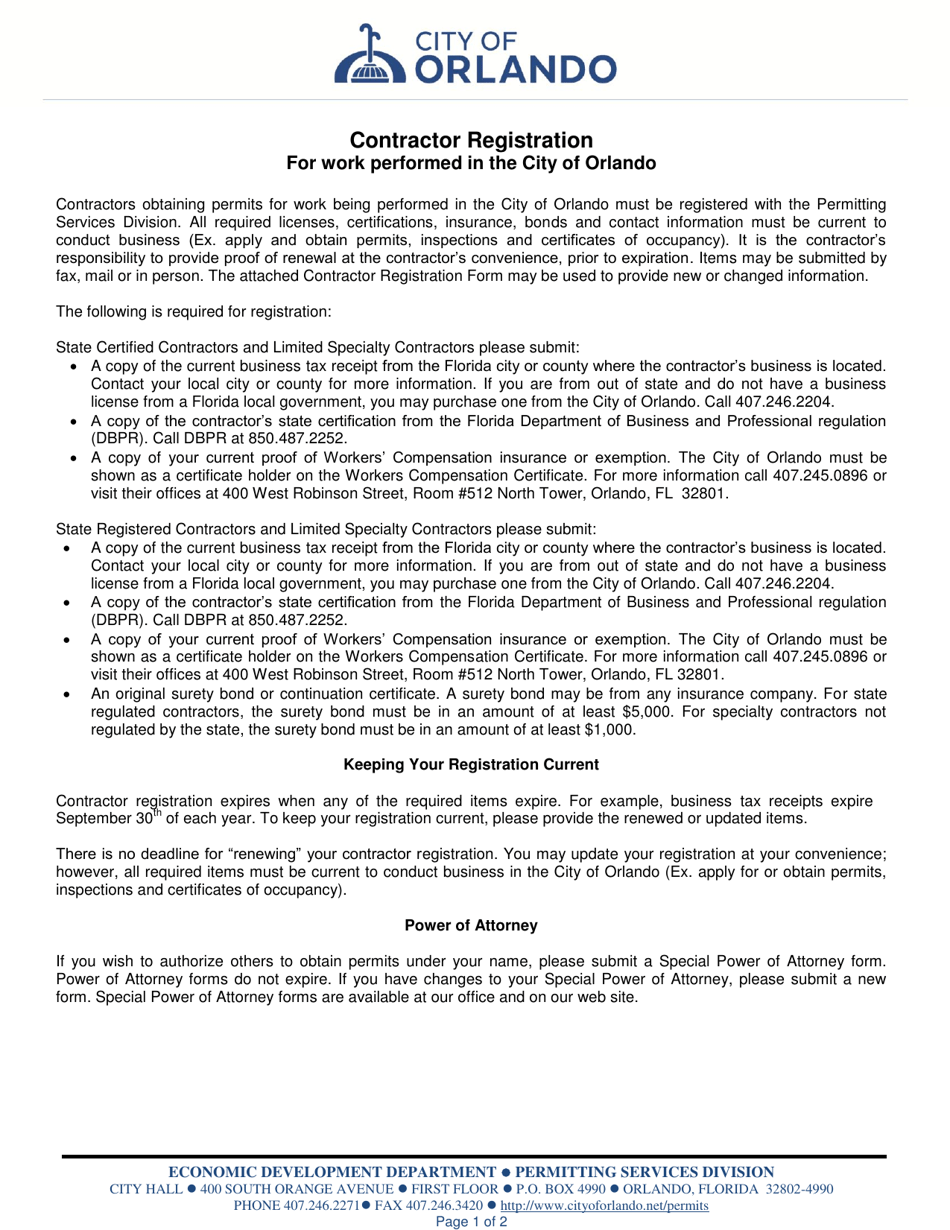 City of Orlando, Florida Contractor Registration Form - Fill Out, Sign ...