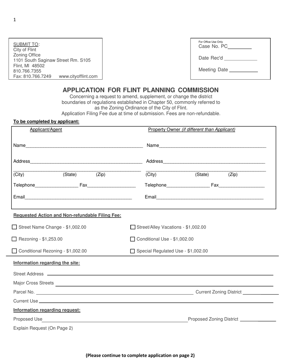 City of Flint, Michigan Application for Flint Planning Commission ...