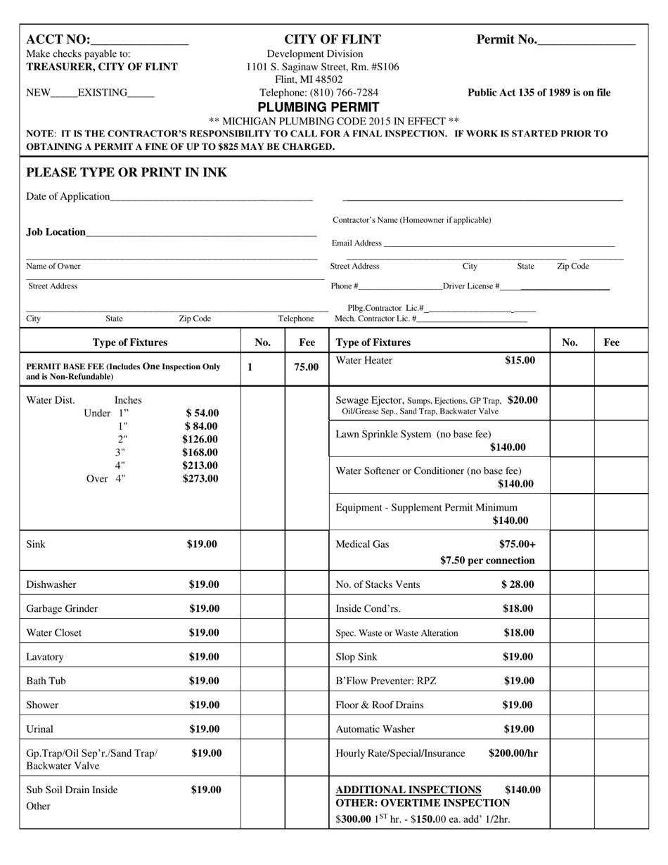 City of Flint, Michigan Plumbing Permit Application - Fill Out, Sign ...