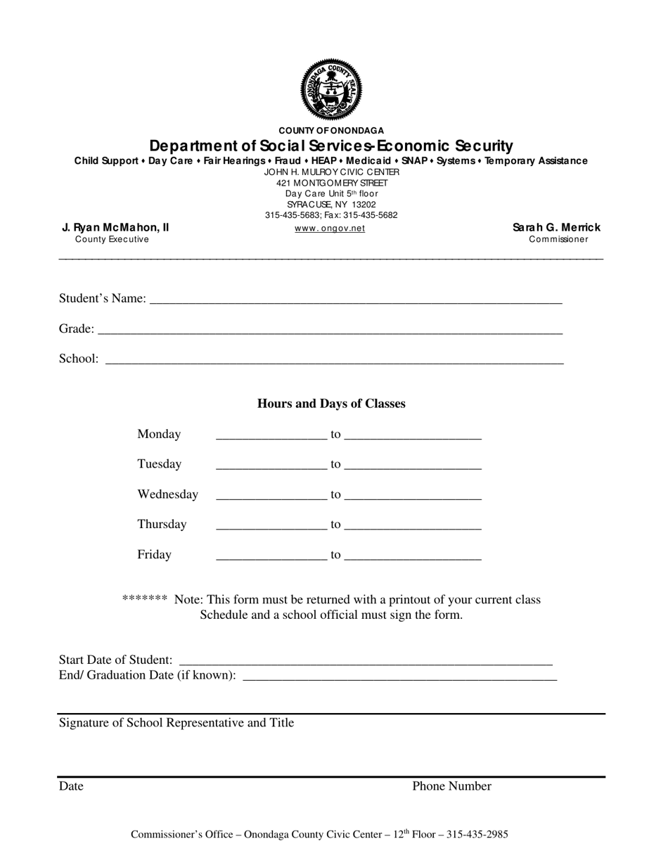 Onondaga County, New York Tap Verification of School Schedule - Fill ...