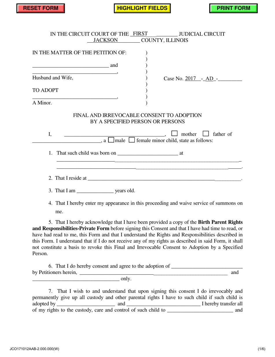 Jackson County, Illinois Final and Irrevocable Consent to Adoption by a ...