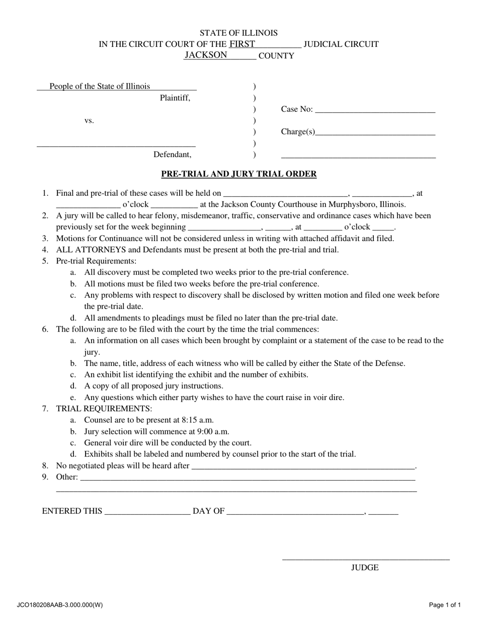 Jackson County, Illinois Pre-trial and Jury Trial Order - Fill Out ...