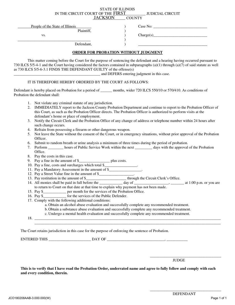 Jackson County, Illinois Order for Probation Without Judgment Download ...