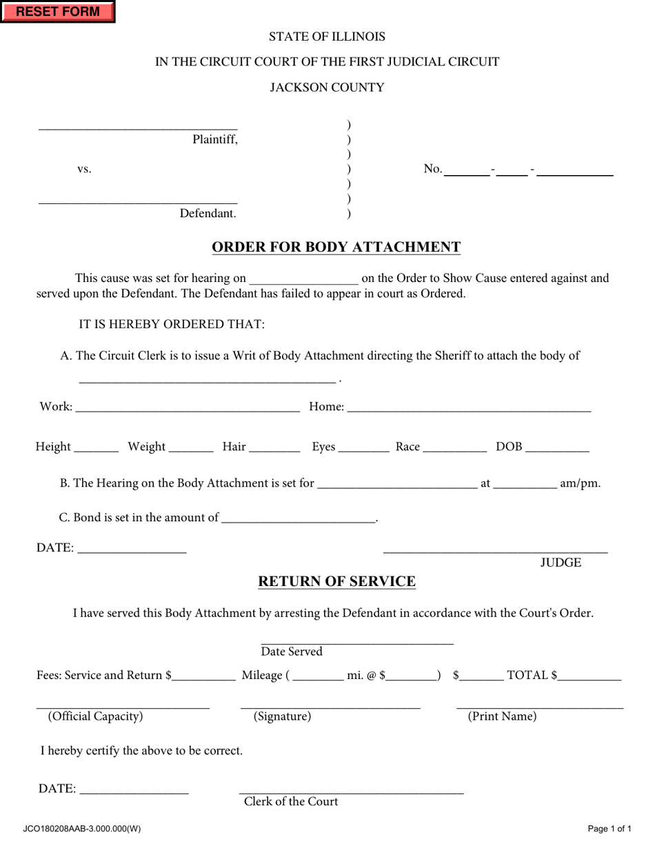 Jackson County, Illinois Order for Body Attachment - Fill Out, Sign ...