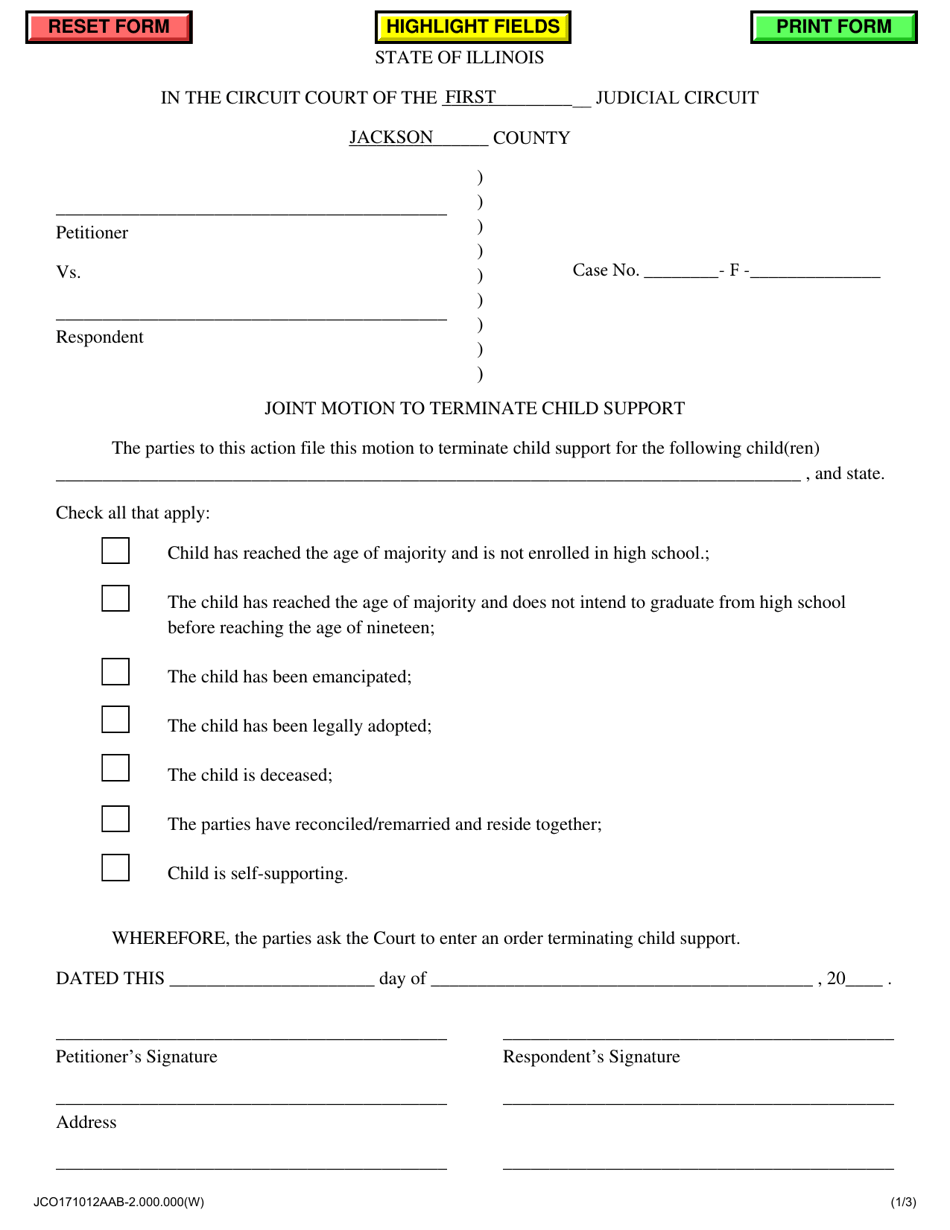 Jackson County Illinois Joint Motion To Terminate Child Support Fill 
