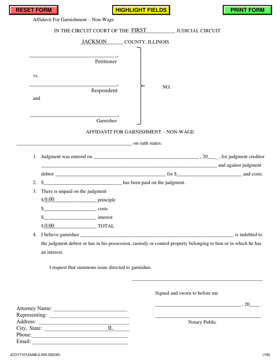 Jackson County, Illinois Affidavit for Garnishment - Non-wage - Fill ...