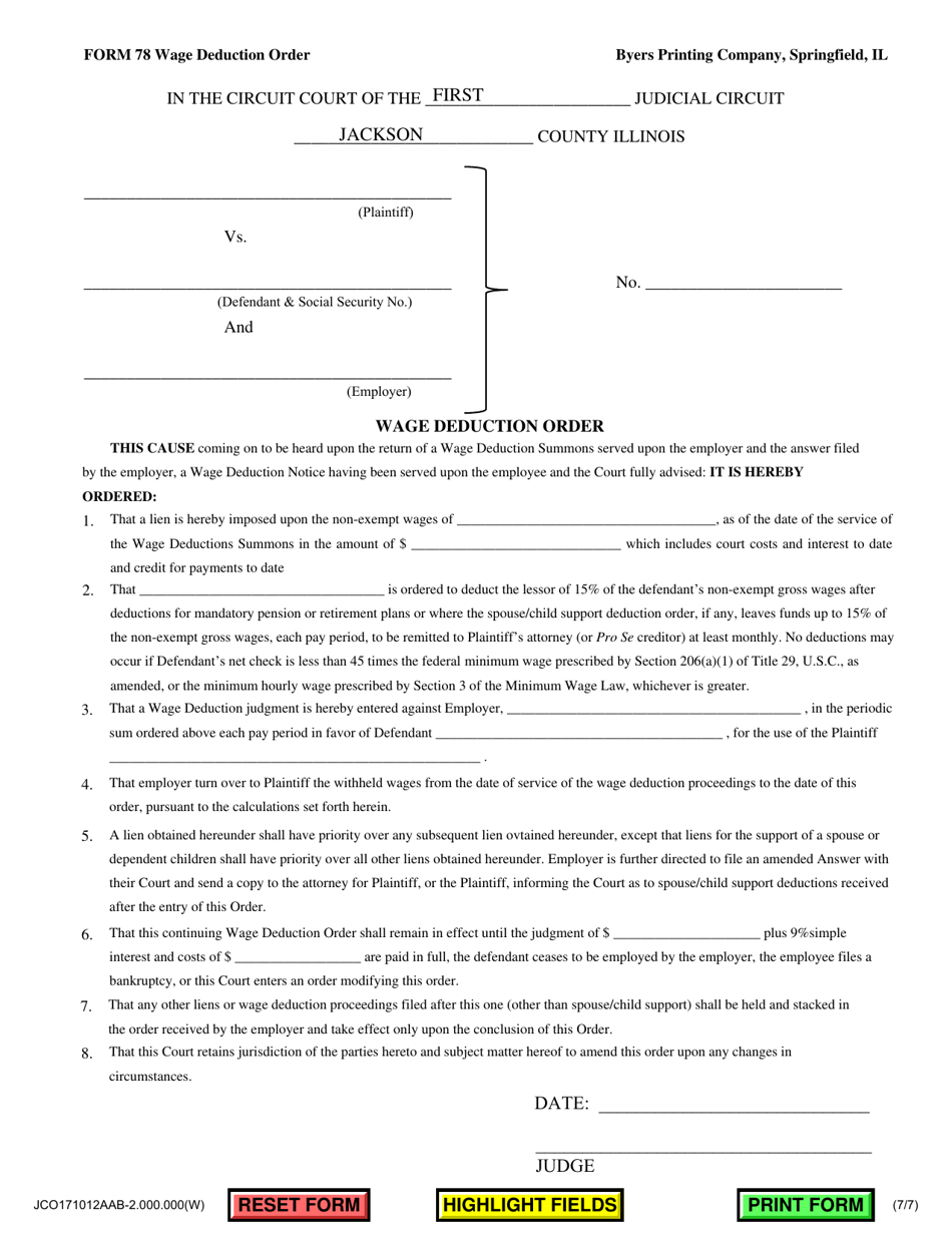 Form 78 - Fill Out, Sign Online and Download Fillable PDF, Jackson ...