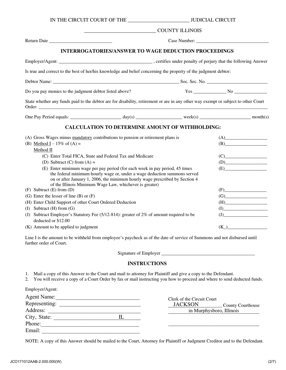 Jackson County, Illinois Interrogatories/Answer to Wage Deduction ...