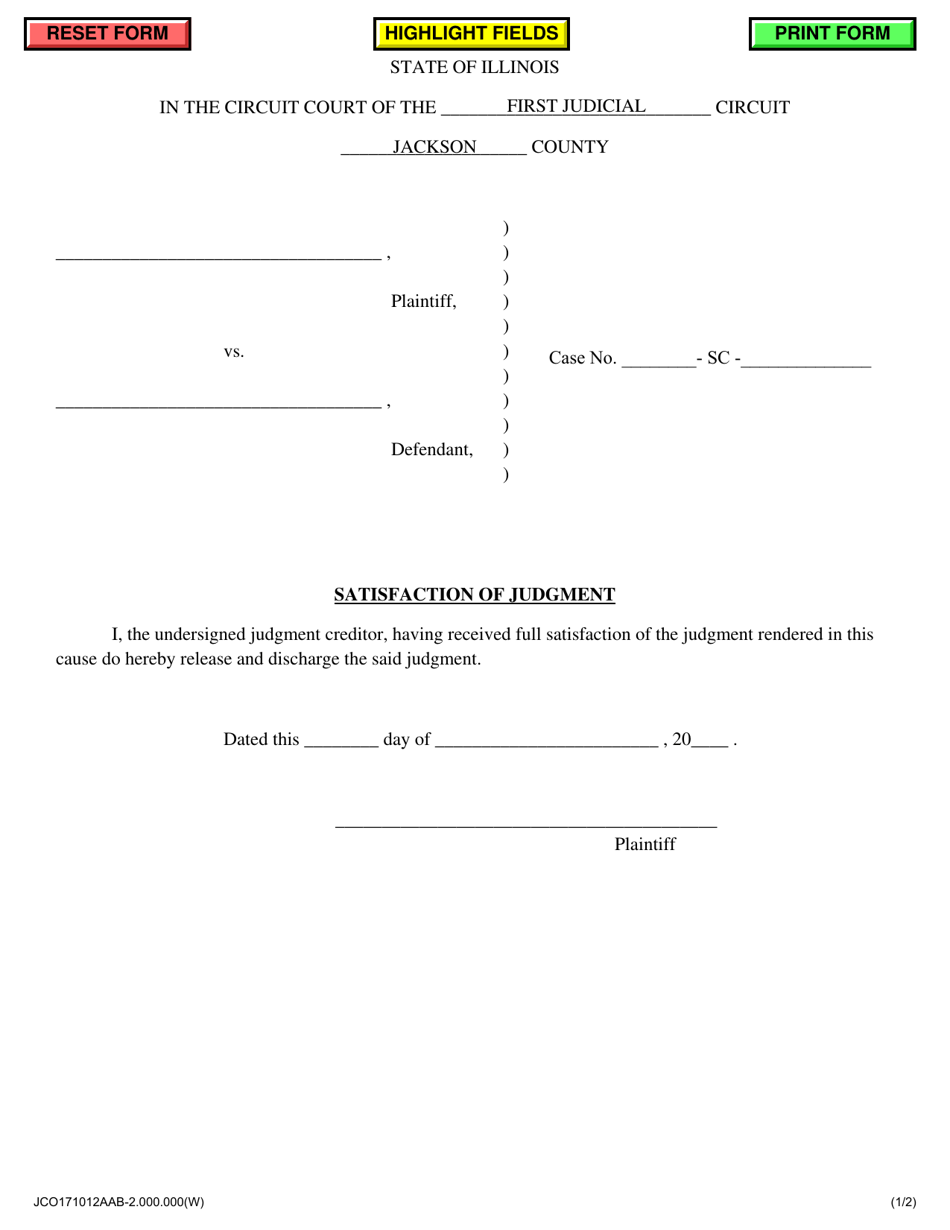 Jackson County, Illinois Satisfaction of Judgment - Fill Out, Sign ...