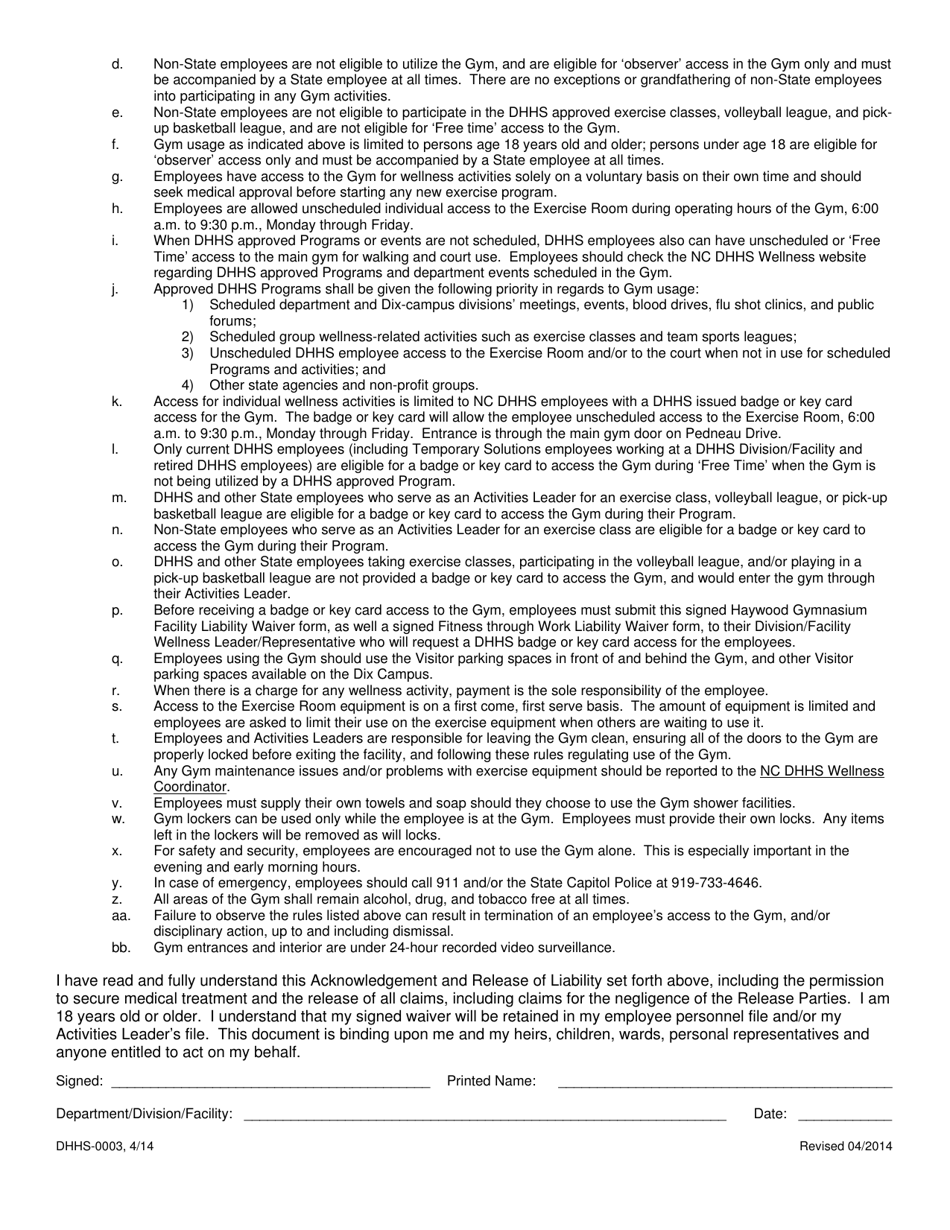 Form DHHS-0003 - Fill Out, Sign Online and Download Printable PDF, North Carolina | Templateroller