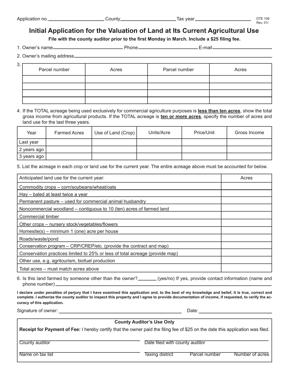 Form DTE109 Download Fillable PDF or Fill Online Initial Application ...