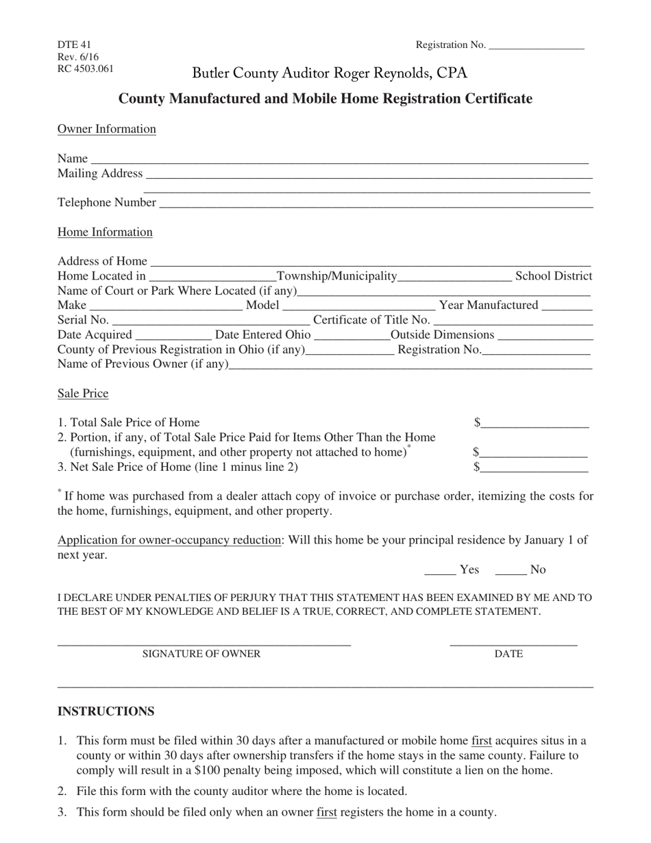Form DTE41 - Fill Out, Sign Online and Download Printable PDF, Butler ...