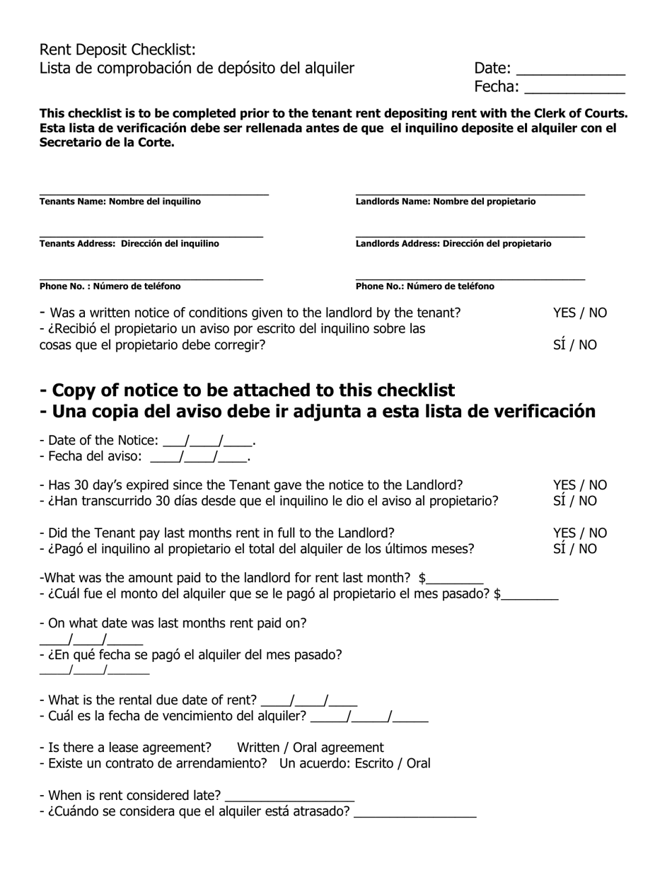 Cuyahoga County, Ohio Rent Deposit Checklist (English/Spanish) - Fill ...