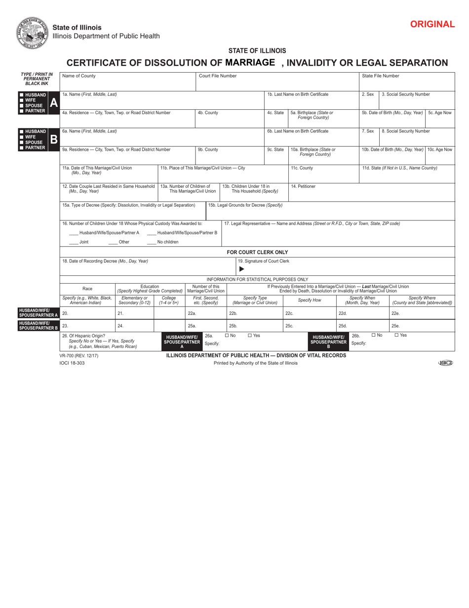 Form VR-700 - Fill Out, Sign Online and Download Fillable PDF, Illinois ...