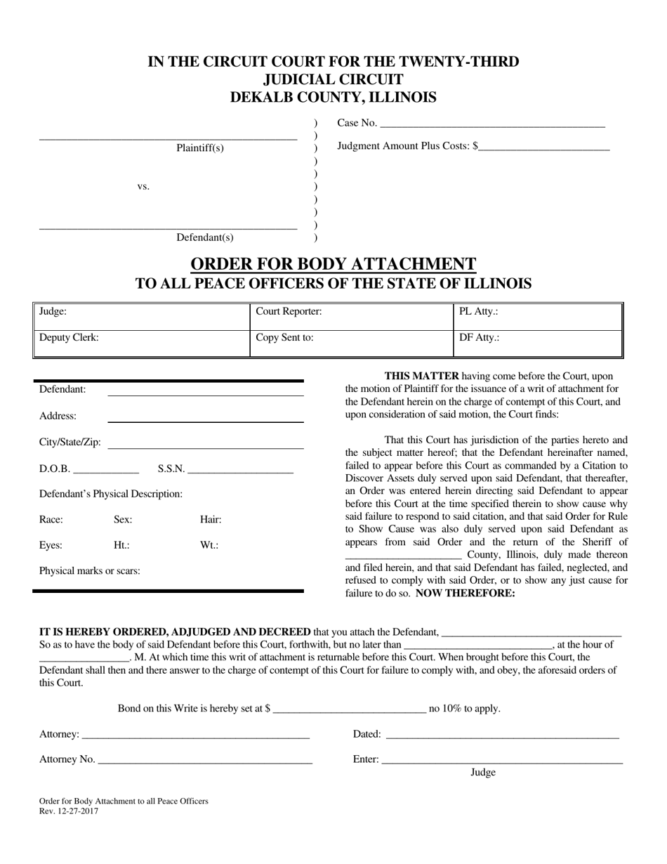 DeKalb County, Illinois Order for Body Attachment - Fill Out, Sign ...