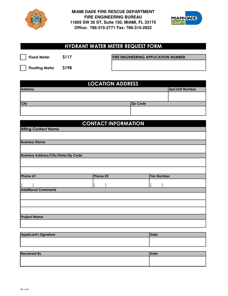 Miami-Dade County, Florida Hydrant Water Meter Request Form - Fill Out ... Miami-Dade County, Florida Hydrant Water Meter Request Form - Fill Out ...