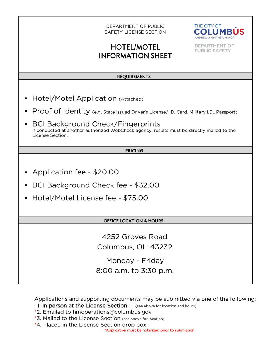 City of Columbus, Ohio Hotel/Motel Application - Fill Out, Sign Online ...