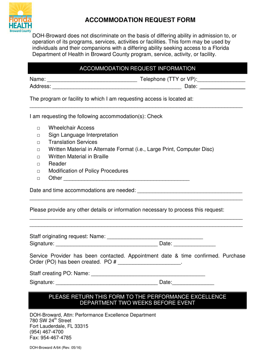 Broward County, Florida Accommodation Request Form - Fill Out, Sign Online and Download PDF ...