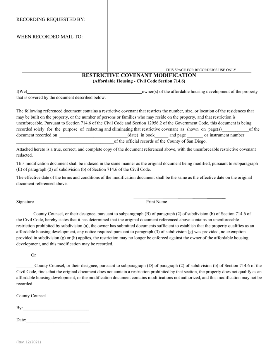 County of San Diego, California Restrictive Covenant Modification ...